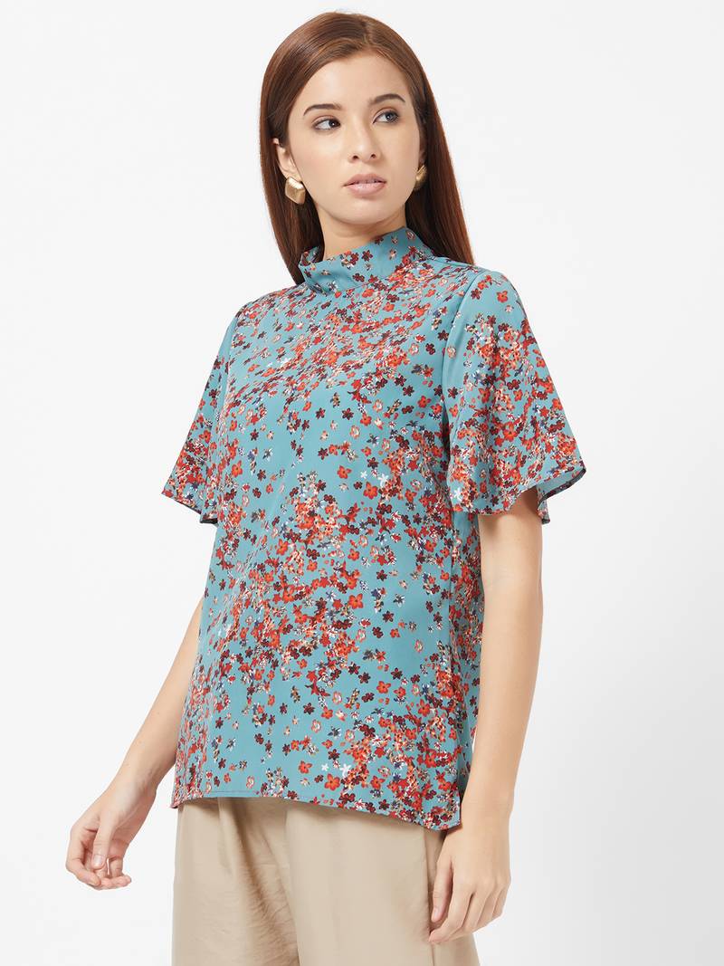 Blue printed polyester long-tops - BKind - 3014664