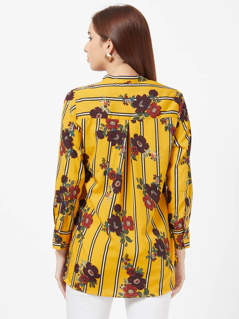 Yellow printed polyester long-tops - BKind - 3014699