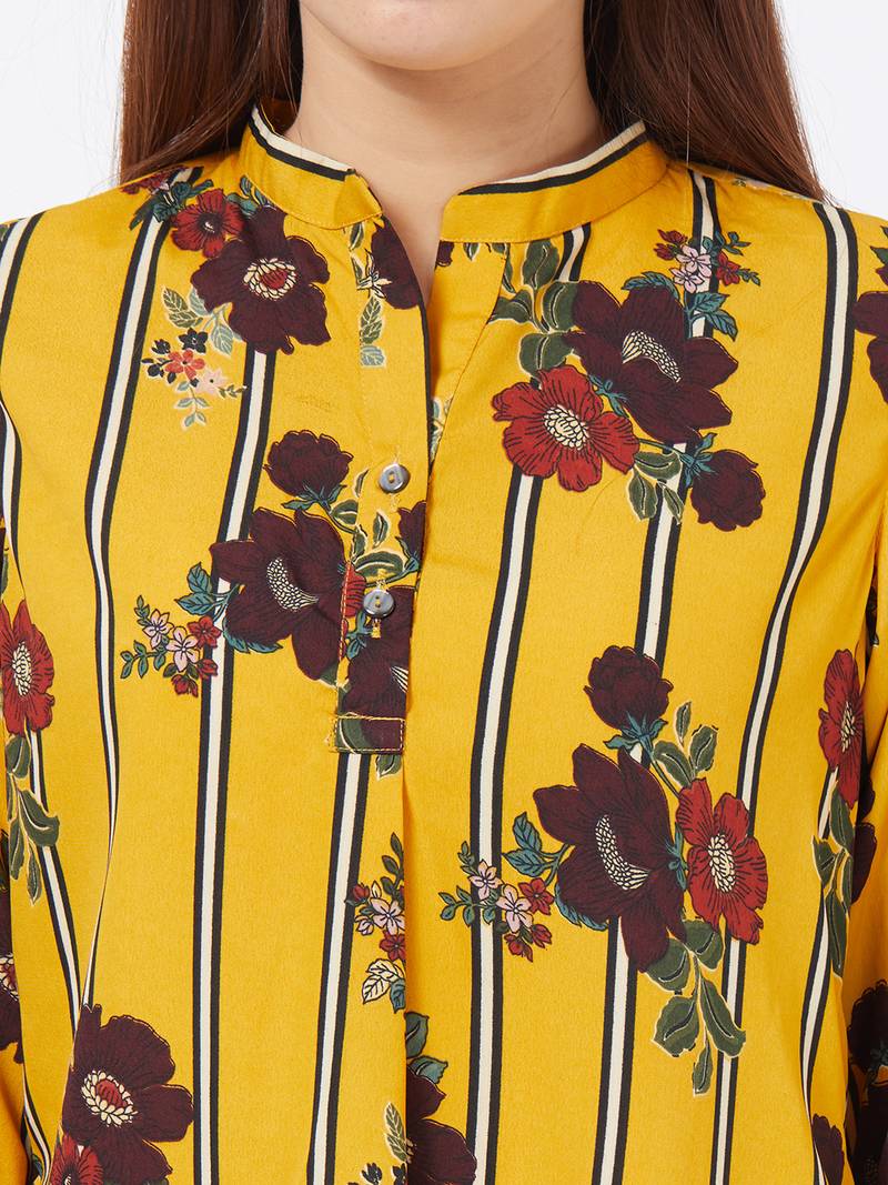 Yellow printed polyester long-tops - BKind - 3014699