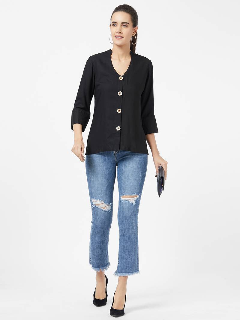 Black plain polyester long-tops - BKind - 3014700