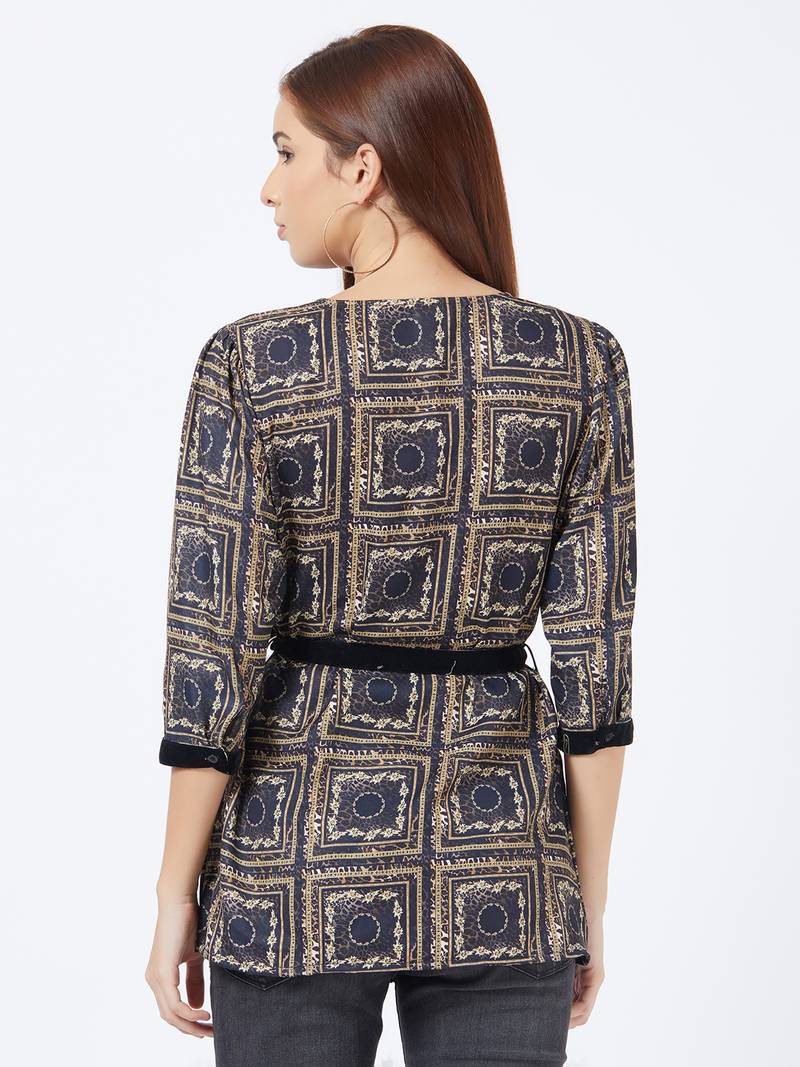 Blue printed polyester long-tops - BKind - 3014711