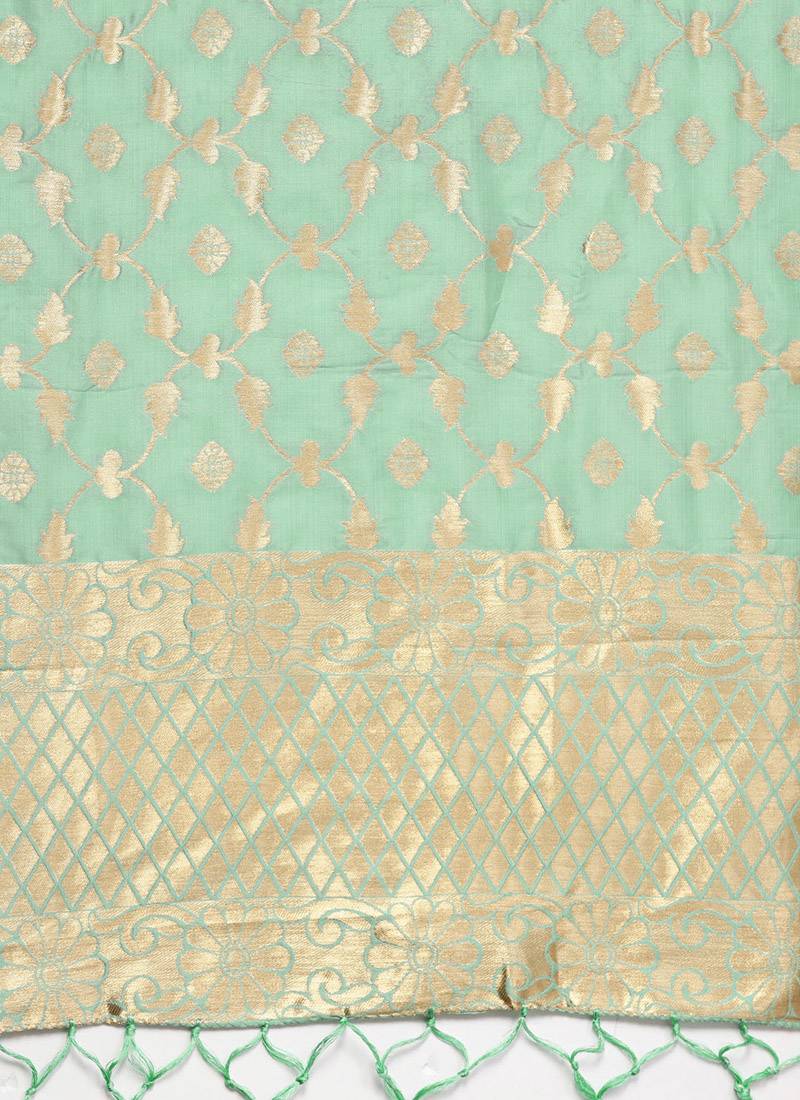 Women Mint Green Color Woven Traditional Dupatta - Monjolika - 3016931