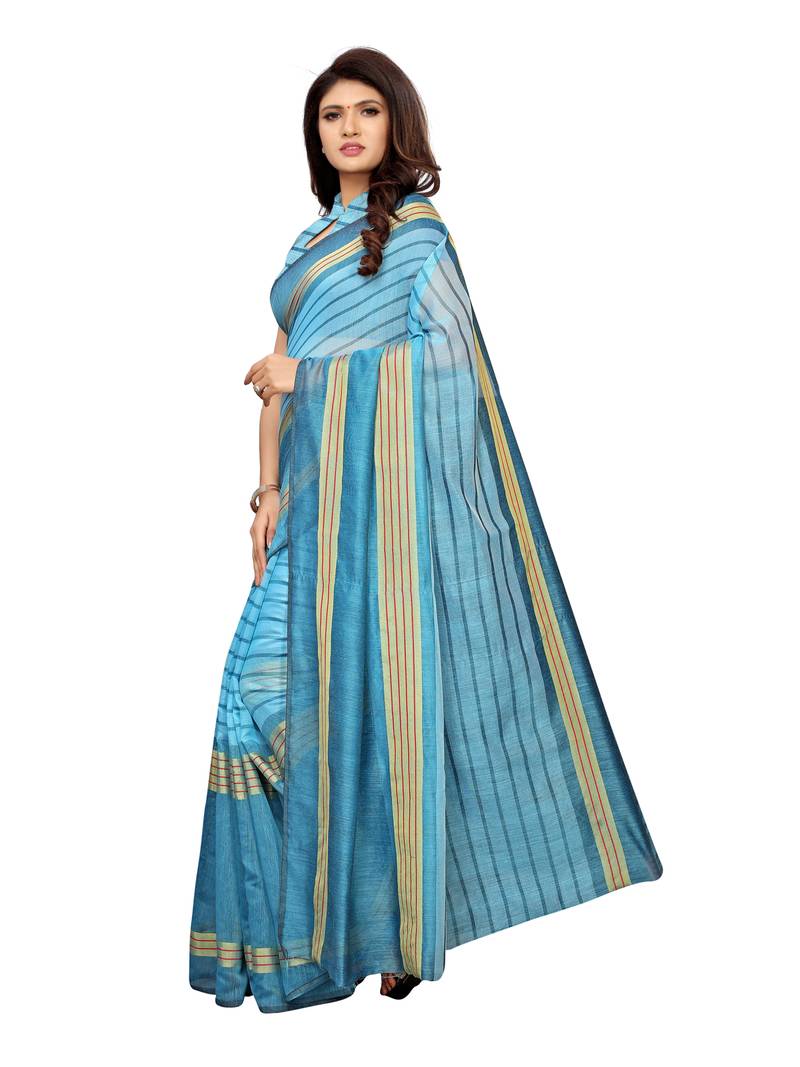 blue woven chanderi saree with blouse - Satrani Fashion - 3017077