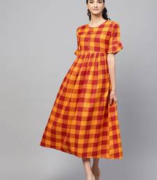 Yellow Check Gathered Waist Dress - SASSAFRAS - 3020624