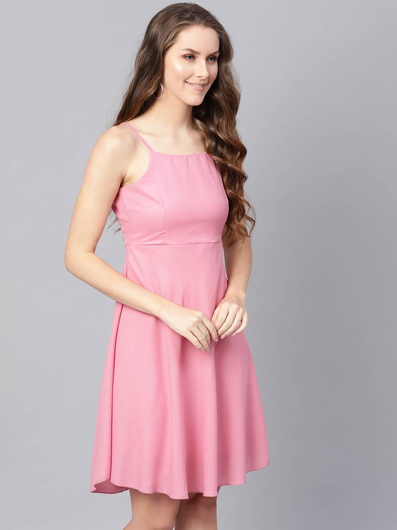 Pink Strappy Short Dress - SASSAFRAS - 3020762