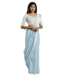 Cyan woven linen saree with blouse - kvsfab - 3021423