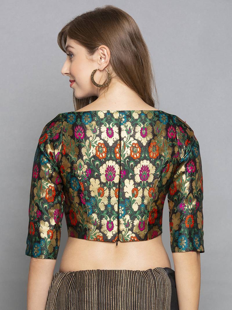 Black Brocade readymade blouse - DESI WEAVESS - 3023666