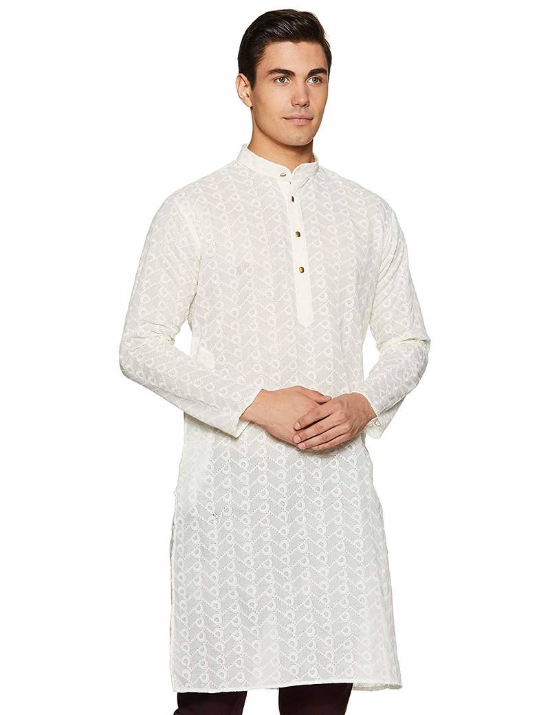 Beige Plain Cotton Men Kurtas - Royal Kurta - 3023436