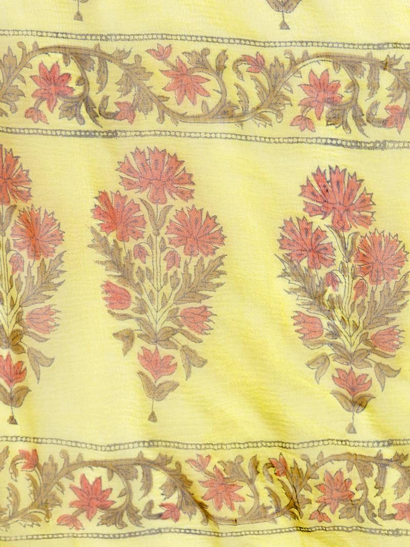 Lemon Applique Work Mugal Block Butta Print Suit - Baisacrafts - 3032297