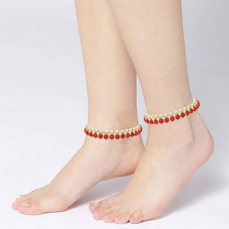 Traditional Gold Plated Kundan Pearl Anklets Payal For Girls & Women ...