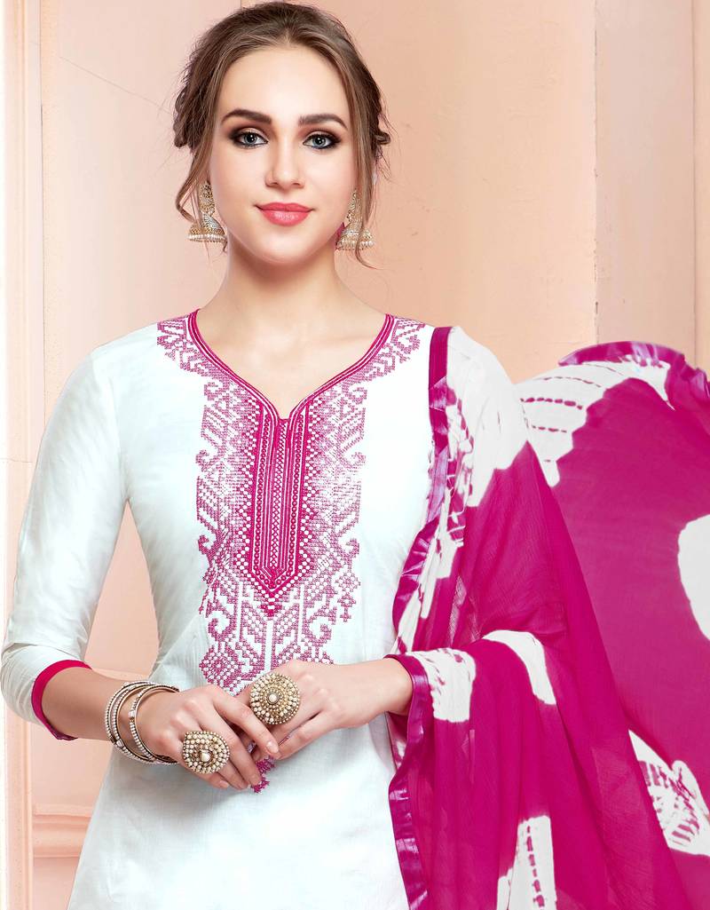 White Embroidered Faux Cotton Salwar - V SALES - 3040787
