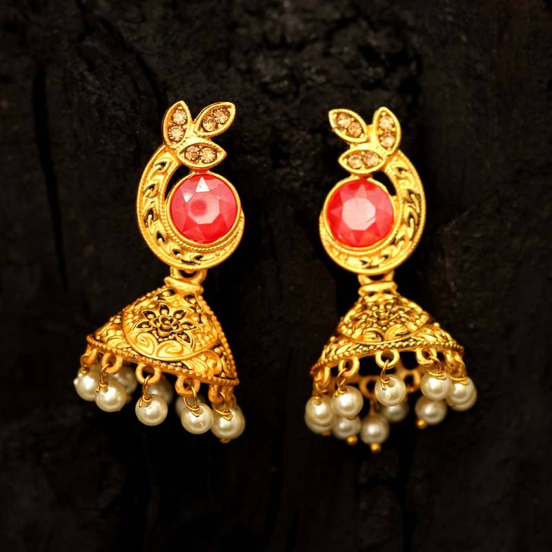 Red jhumkas - Jaipur Mart - 3048234