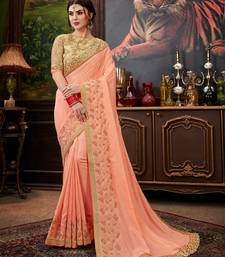 Peach Embroidered Silk Saree With Blouse - Lilots - 3053046
