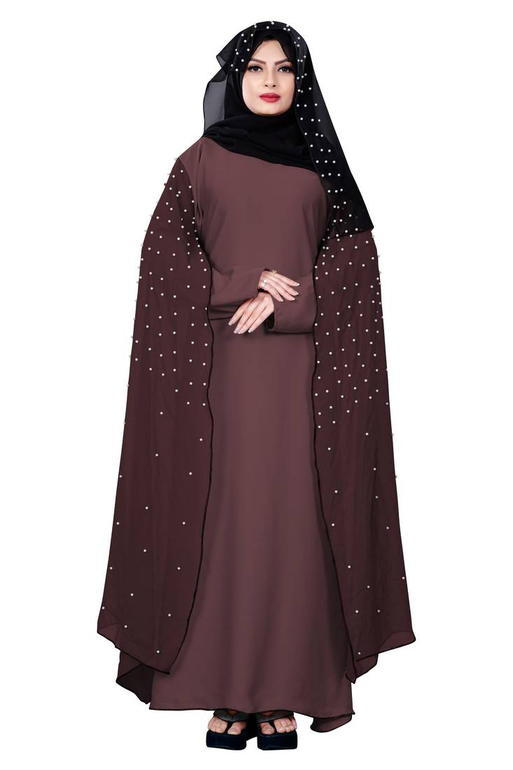 Justkartit Salmon Color Nida + Chiffon Abaya Burka Wth Hijab Scarf For ...