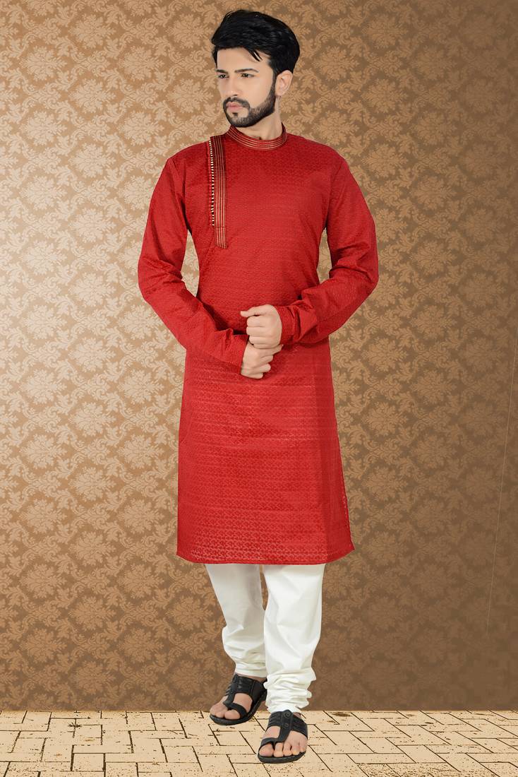 Red Stylish Embroidery Kurta Set - SHILPA CREATION - 3053719