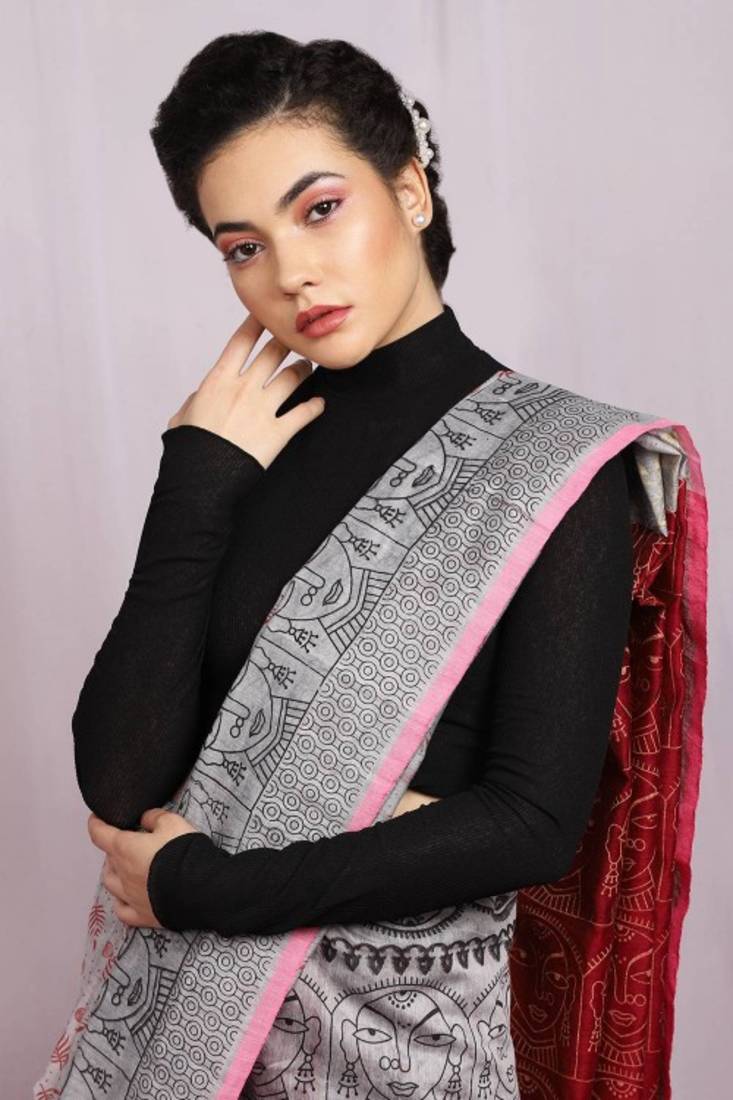 gery hand wovend Goddess Saree Glamorous with blouse - NAOMI FASHION ...