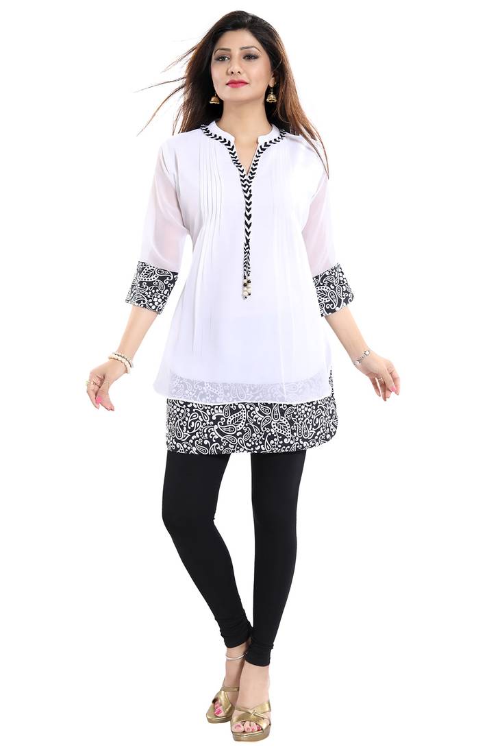 White plain georgette kurtas-and-kurtis - Hridya - 3058042