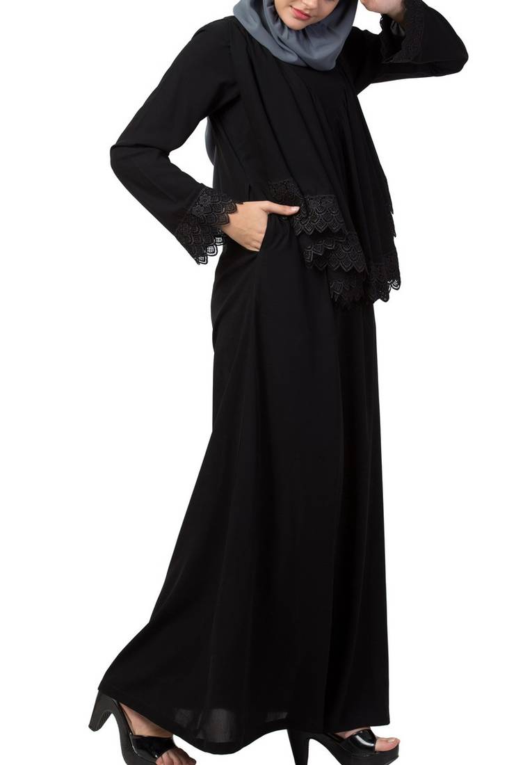 Modest Dress With Extra Layer And Lace Work Made In kashibo Matte ...