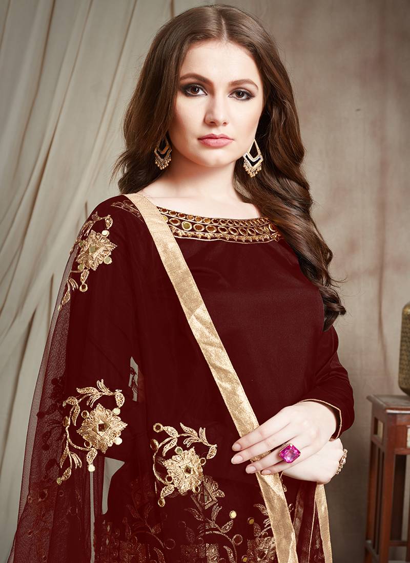 Maroon embroidered salwar kameez - Monjolika - 3064693