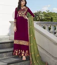Magenta embroidered georgette salwar - Monjolika - 3067095