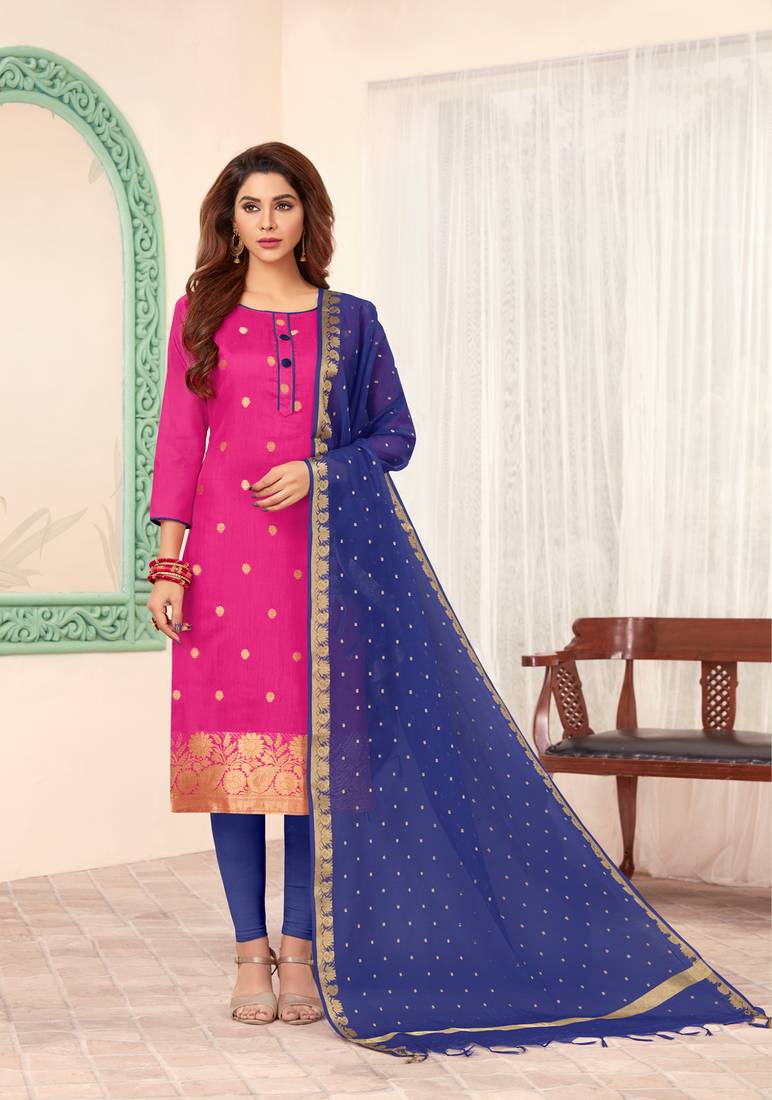 Pink Woven Banarasi Salwar - Lilots - 3067996