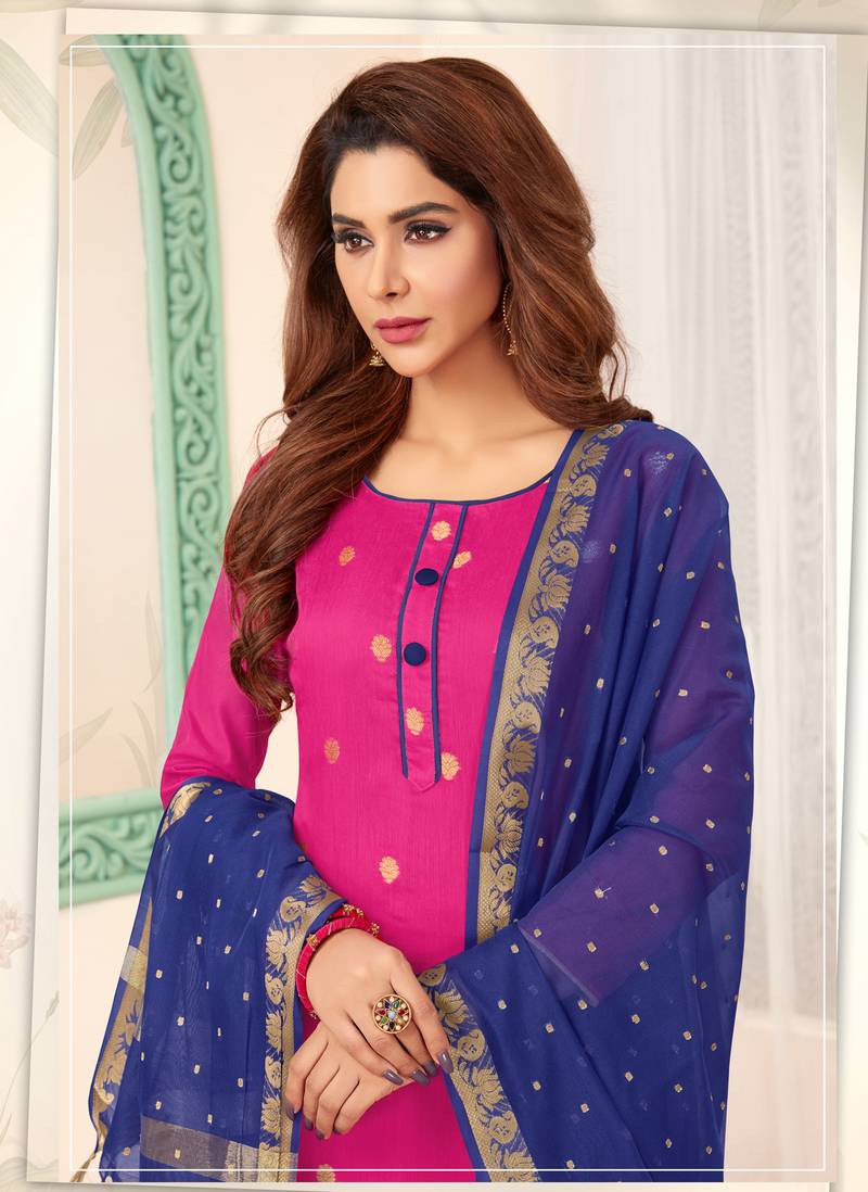 Pink Woven Banarasi Salwar - Lilots - 3067996