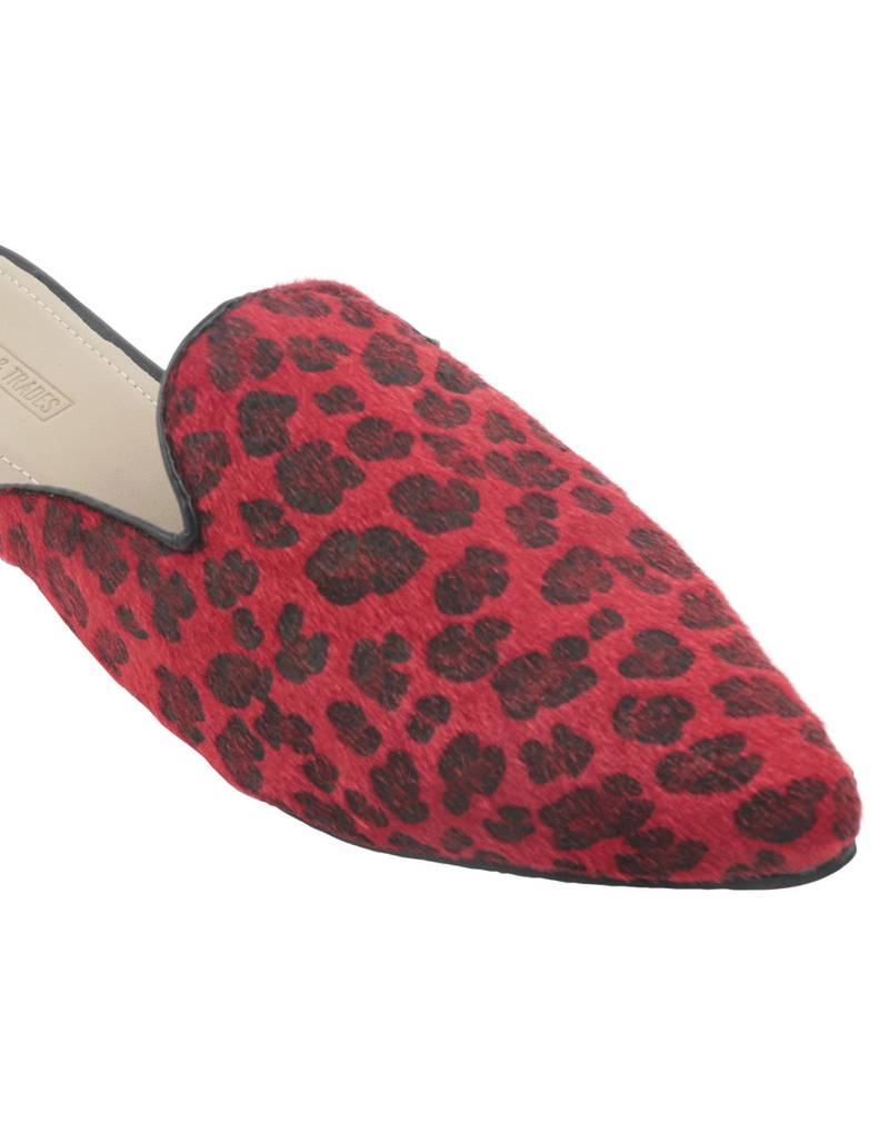Trends & Trades Womens Leopard Print Red Hair on Pointed Mules Shoes ...