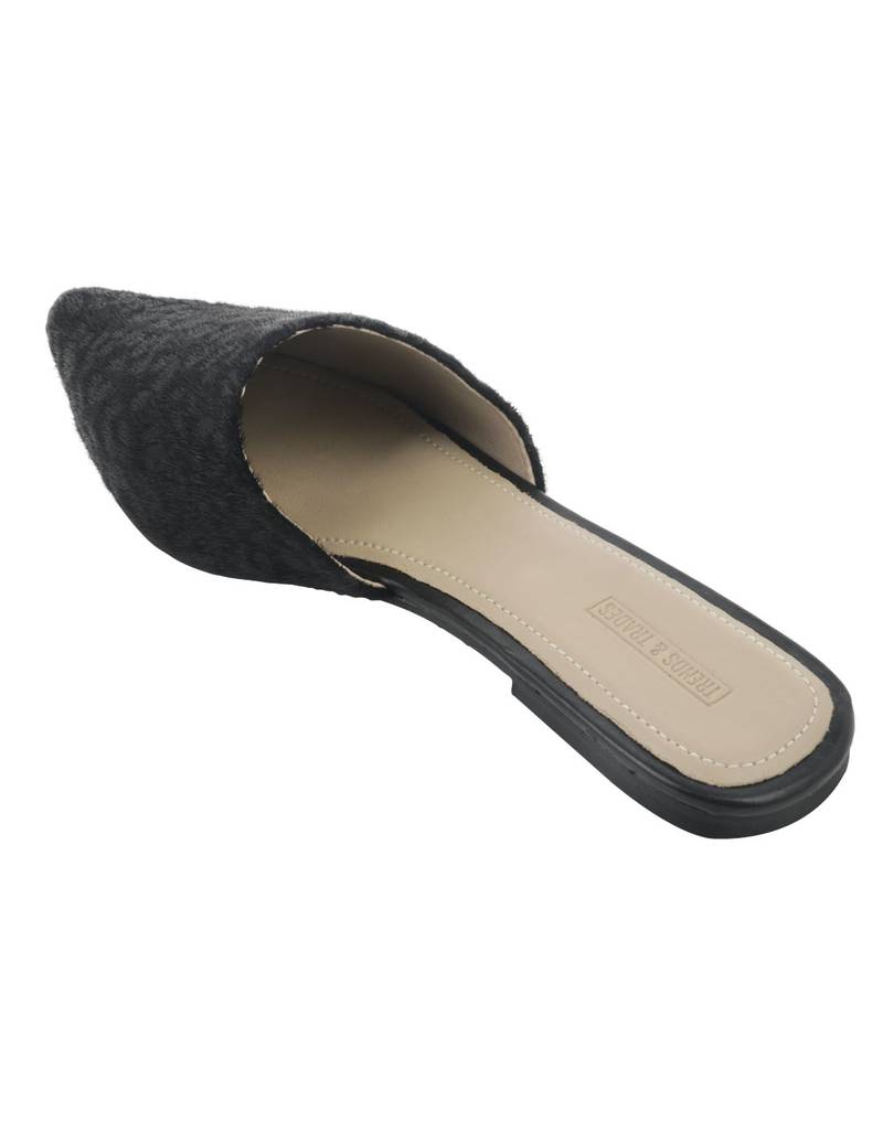 Trends & Trades Womens Leopard Print Black Hair on Pointed Flat Mules ...