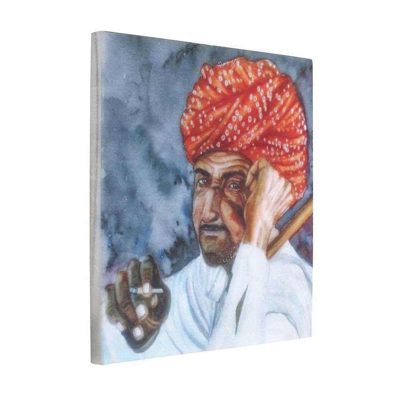 Rajasthani Man Wearing Turban Painting On Marble Square Tile ...