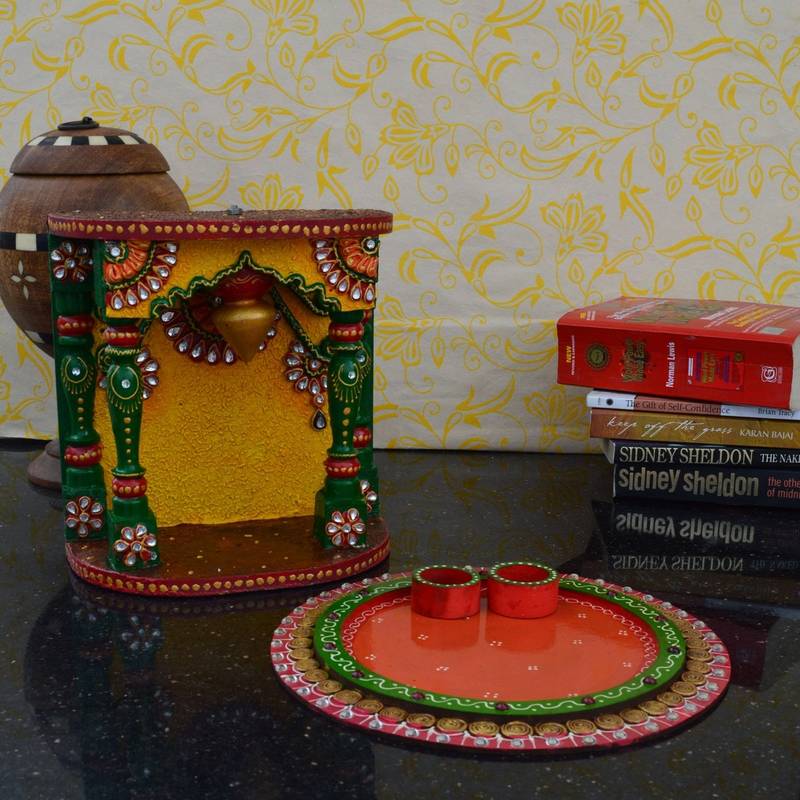 Combo of Kundan Mandir(Temple) and Pooja Thali - eCraftIndia - 3077058