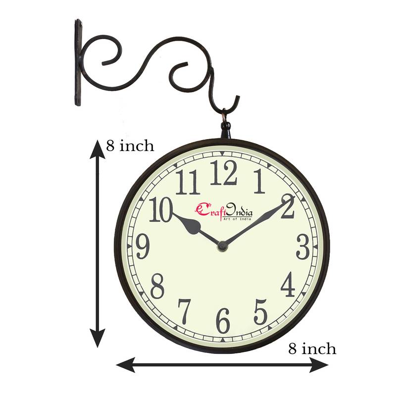 Metal Analog Round Dual Dial Hanging Station Wall Clock ( Black | Dial ...