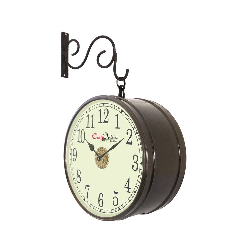 Metal Analog Round Dual Dial Hanging Station Wall Clock ( Black | Dial ...