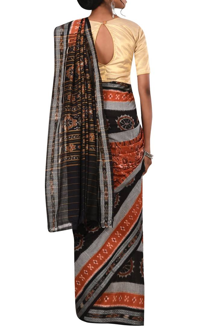 Orange Odisha Handloom Ikat Pure Cotton Saree Without Blouse - VASTRAM ...