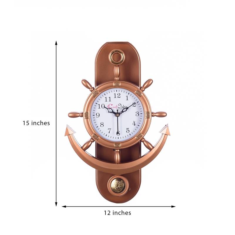 Decorative Retro Anchor Copper Pendulum Wall Clock - eCraftIndia - 3082554