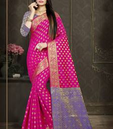 Pink and purple purple woven banarasi saree with blouse - cheekudi ...
