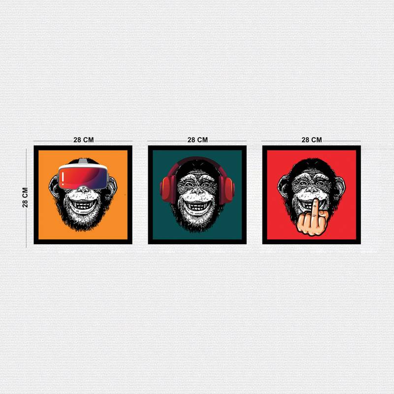 3 Modern Monkeys Set Of 3 Wall Art Panels - custde - 3088944