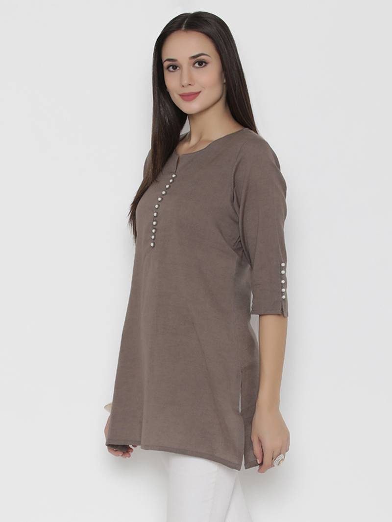 Grey plain cotton short-kurtis - Shree The Indian Avatar - 3089693