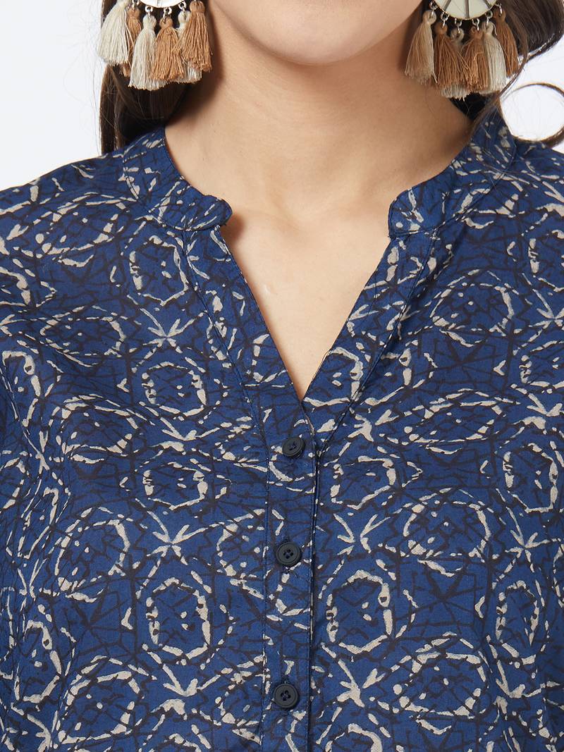 Blue printed viscose long-tops - BKind - 3090138