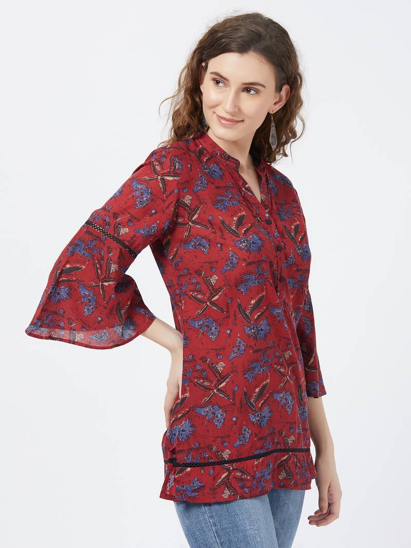 Red printed viscose long-tops - BKind - 3090139