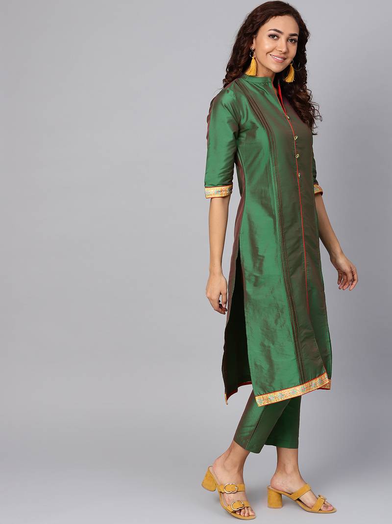 Dark-green printed polyester salwar - Shree The Indian Avatar - 3093239