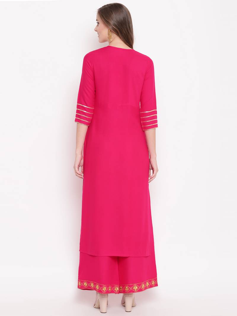 Pink zari kpl set kurtas-and-kurtis rayon pink - Stylum - 3093727