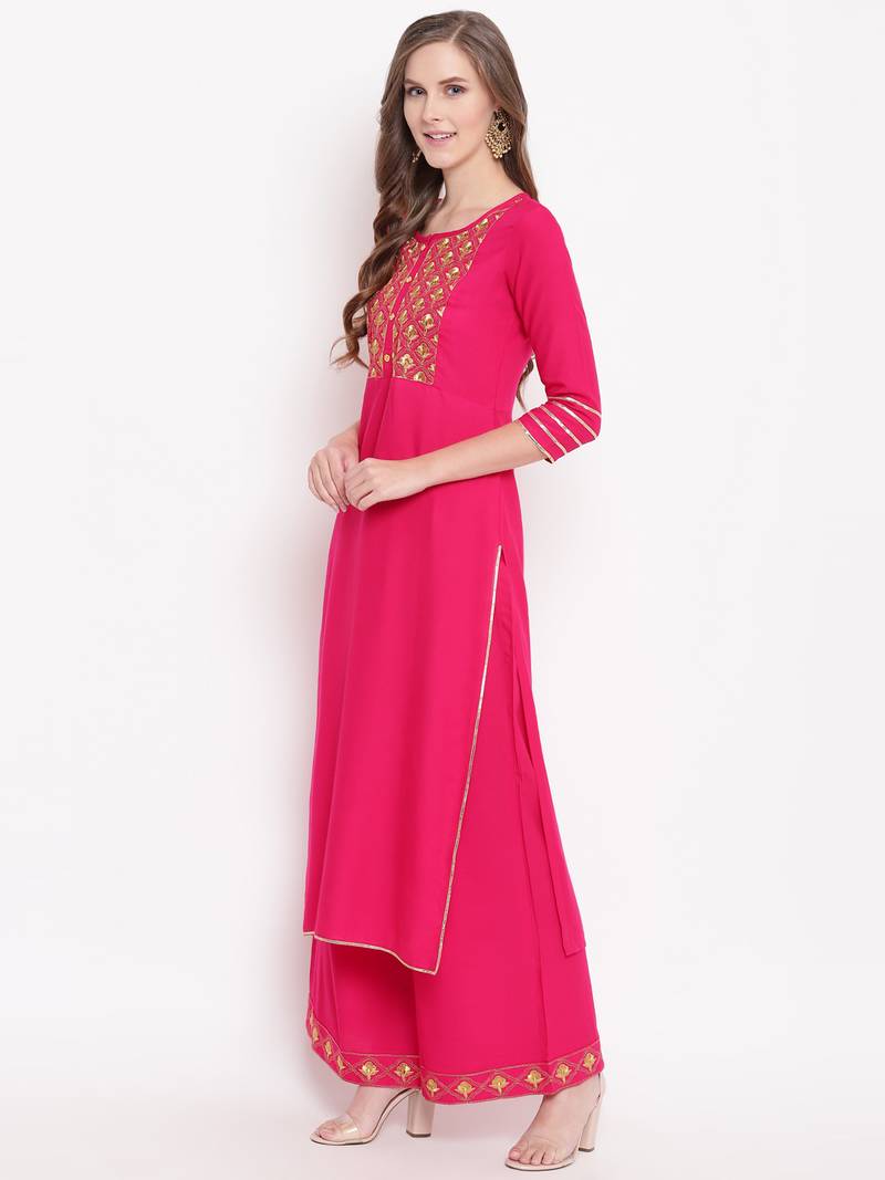 Pink zari kpl set kurtas-and-kurtis rayon pink - Stylum - 3093727