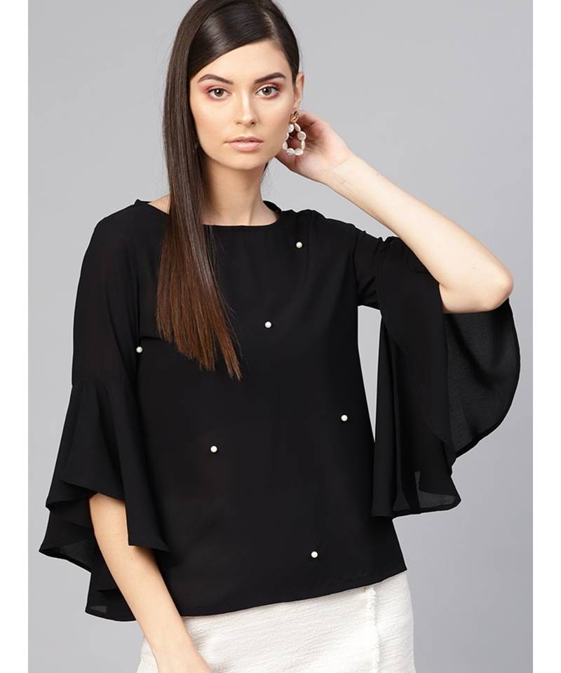 Black Pearl Studded Top - SASSAFRAS - 3094487