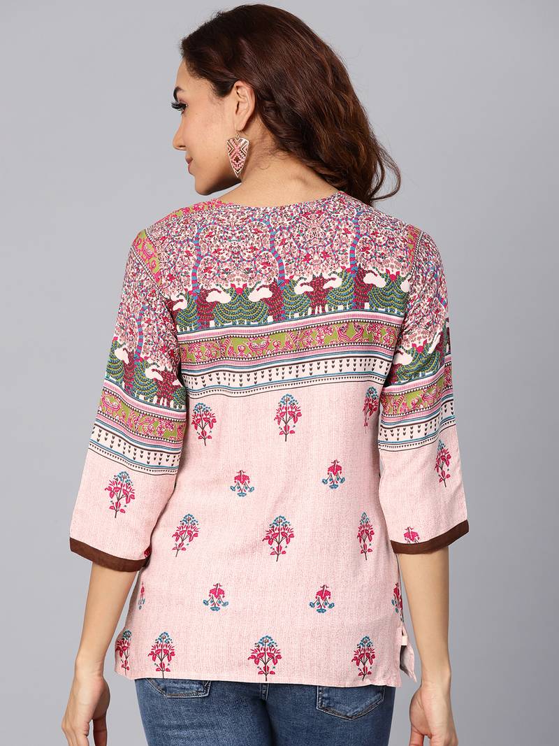 Shree Women Pink Rayon Printed Top - Shree The Indian Avatar - 3095260