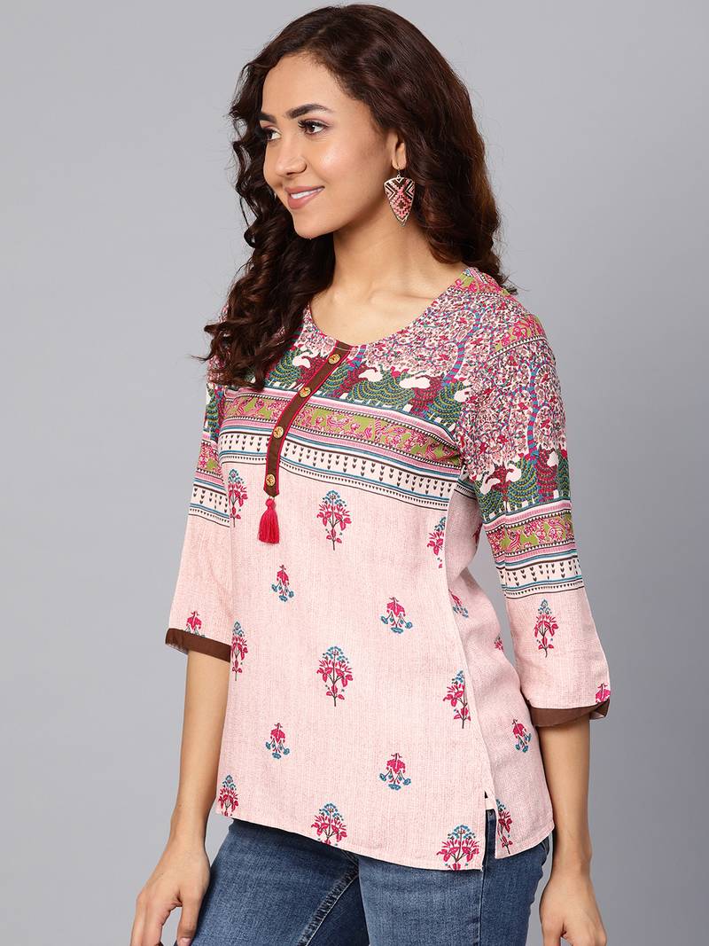 Shree Women Pink Rayon Printed Top - Shree The Indian Avatar - 3095260
