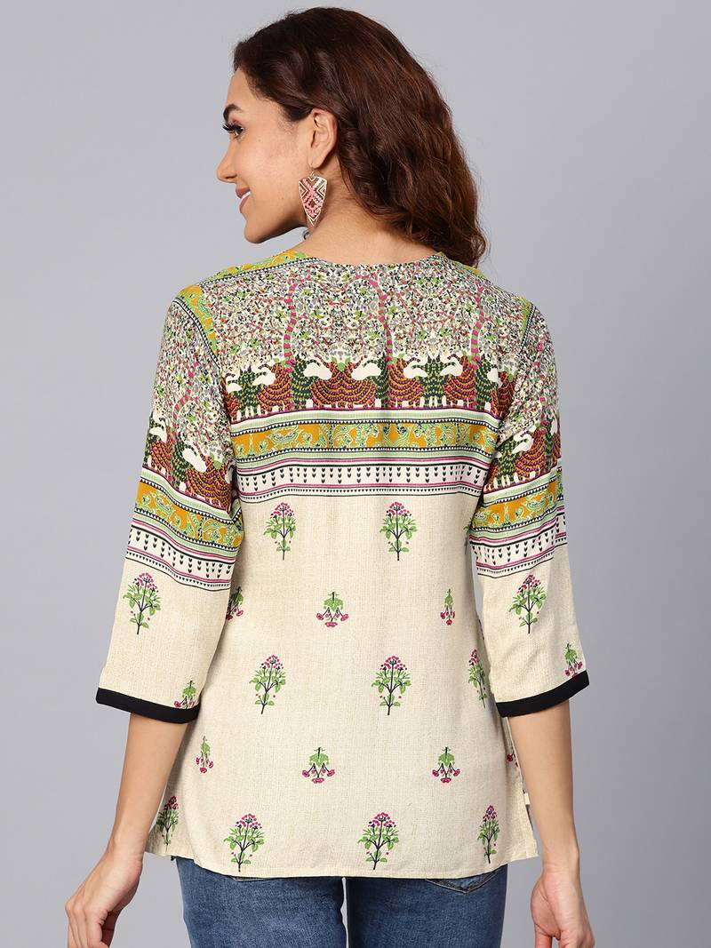 Shree Women Green Rayon Printed Top - Shree The Indian Avatar - 3095266