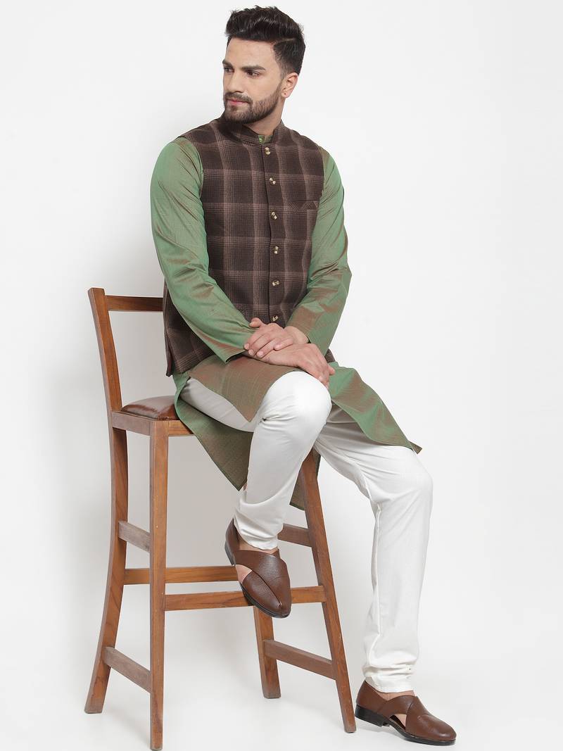 Brown Plain Wool Nehru Jacket - NEUDIS by Dhrohar - 3095321