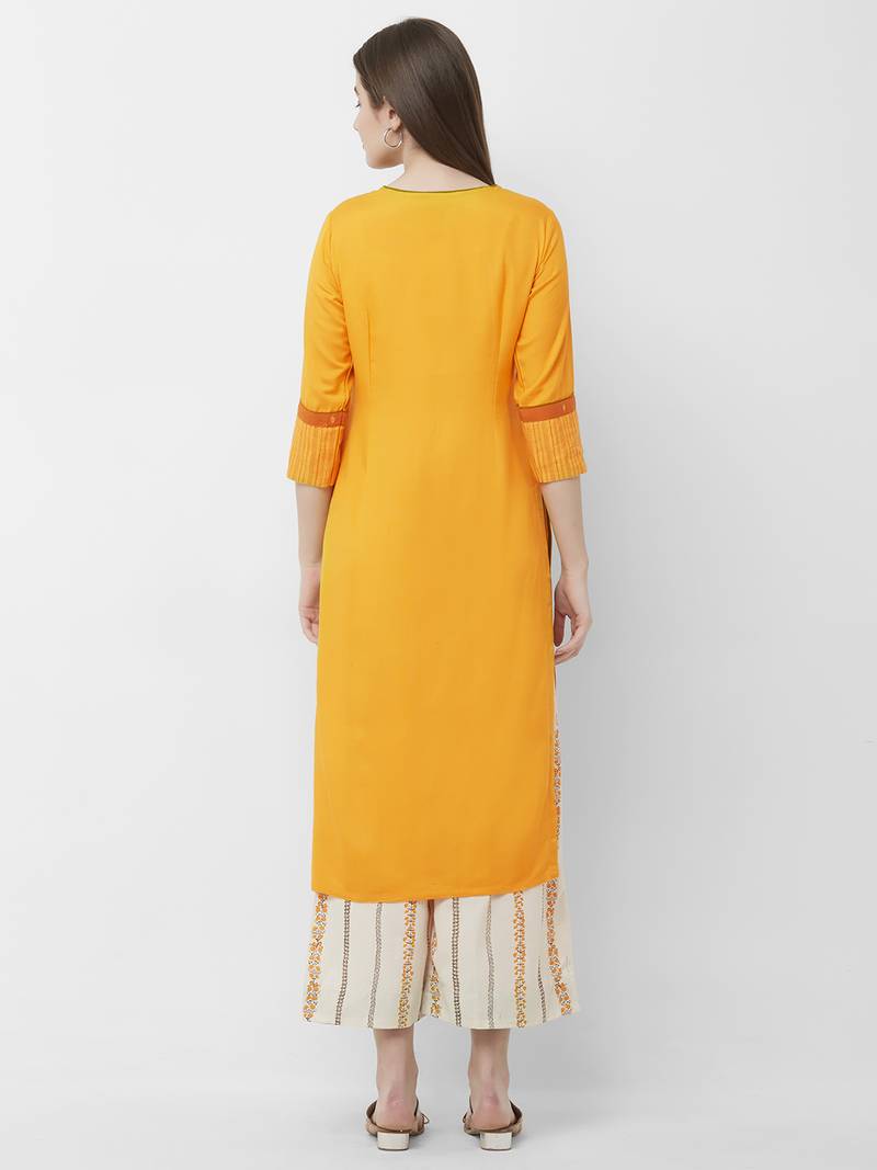Yellow embroidered cotton kurtas-and-kurtis - DISHA - 3095684