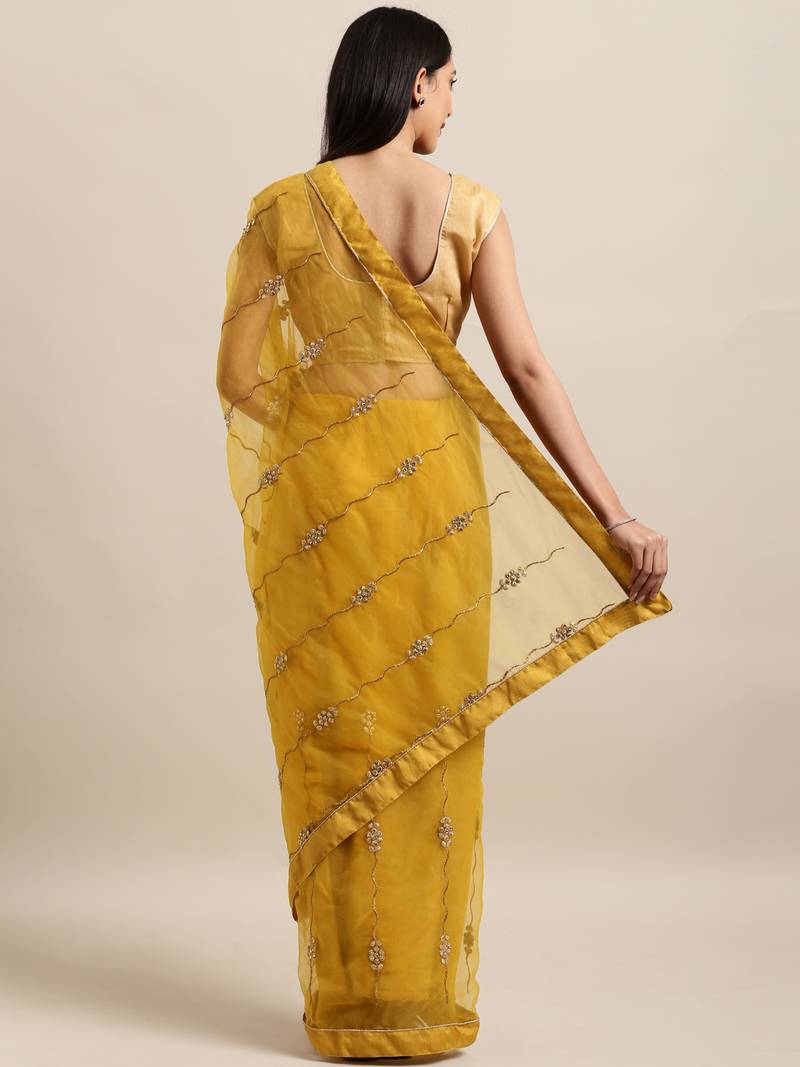 Yellow Embroidered Organza Saree With Blouse - AASVAA FASHION - 3086792