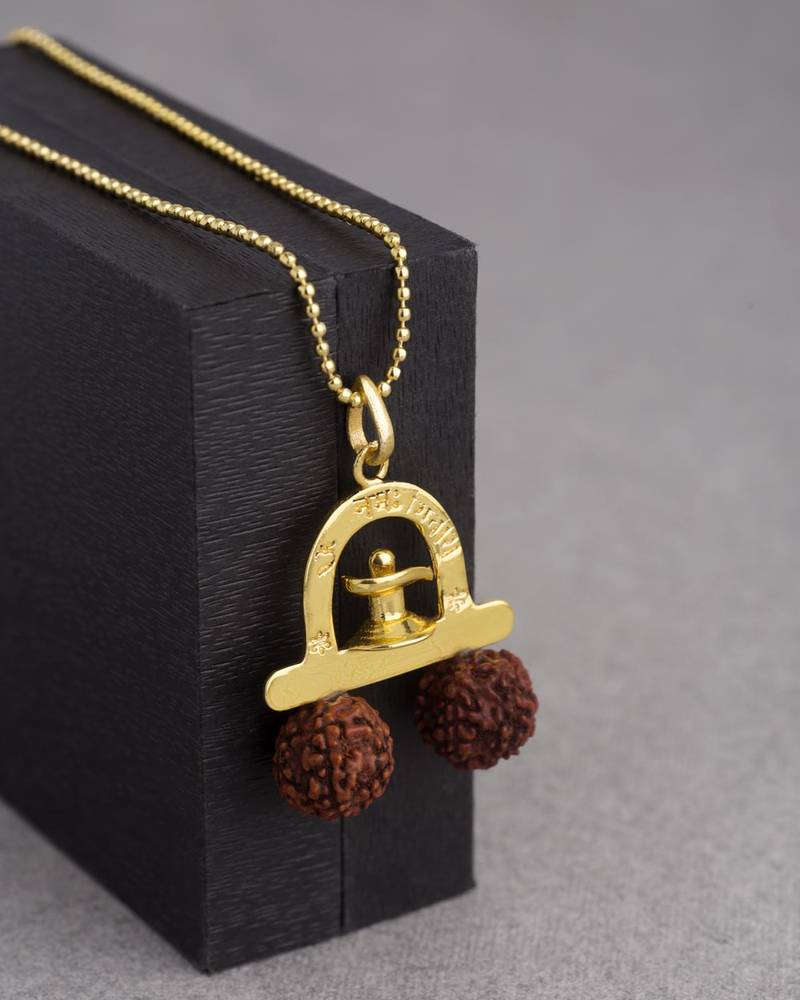 Gold Plated Shiv Rudra Dual Rudraksha Pendant - Voylla - 3097693
